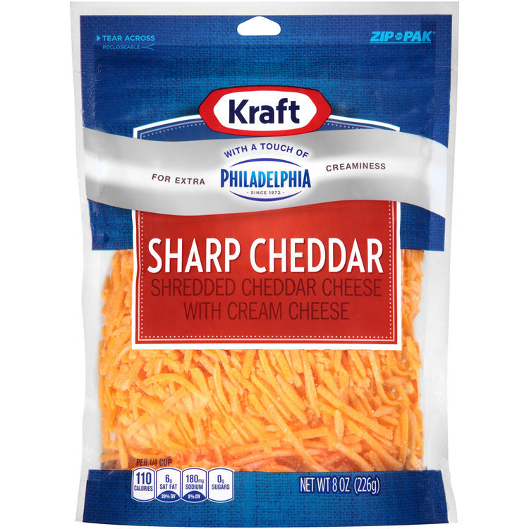 Kraft Shredded Sharp Cheddar Cheese with a Touch of Philadelphia 8 oz ...