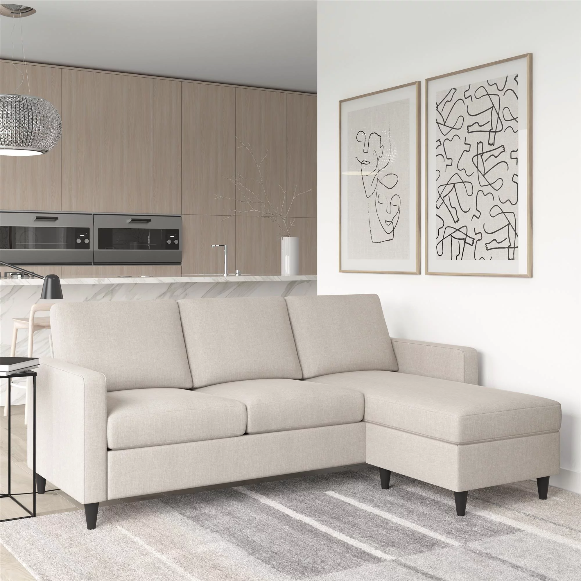 DHP Cooper Reversible Sectional Sofa Living Room Couch Beige Linen