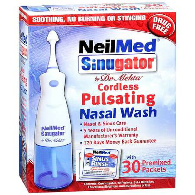 NeilMed Sinugator Cordless Pulsating Nasal Wash with 30 Premixed ...