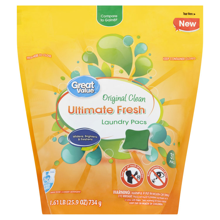 Great Value Ultimate Fresh Original Clean Laundry Detergent Pacs ...