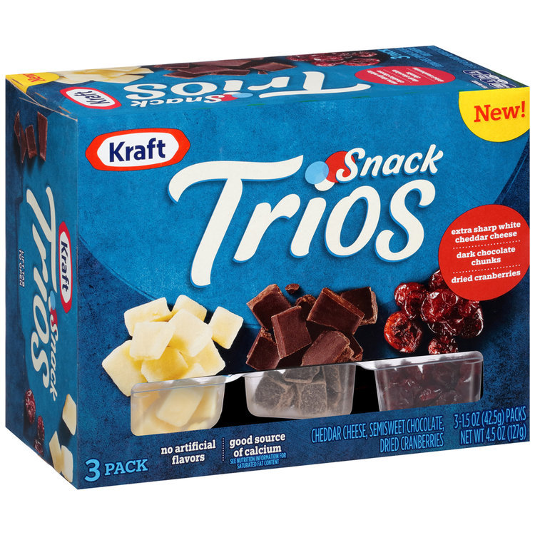 Kraft Cheddar Cheese/Dark Chocolate/Dried Cranberries Snack Trios ...