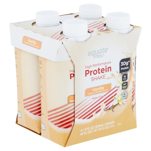 Equate High Performance Protein Shake, Vanilla, 30g Protein,11 fl oz, 4 ...